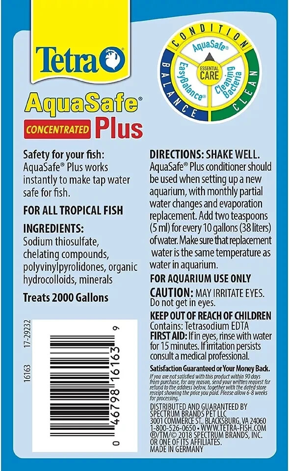 Tetra AquaSafe Plus Water Conditioner & Dechlorinator, 33.8 oz | eBay