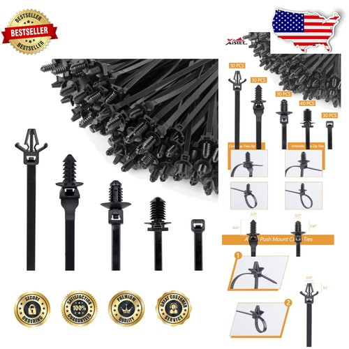Durable Nylon Zip Tie Clips - 160PC Automotive Push Mount Set, Easy ...