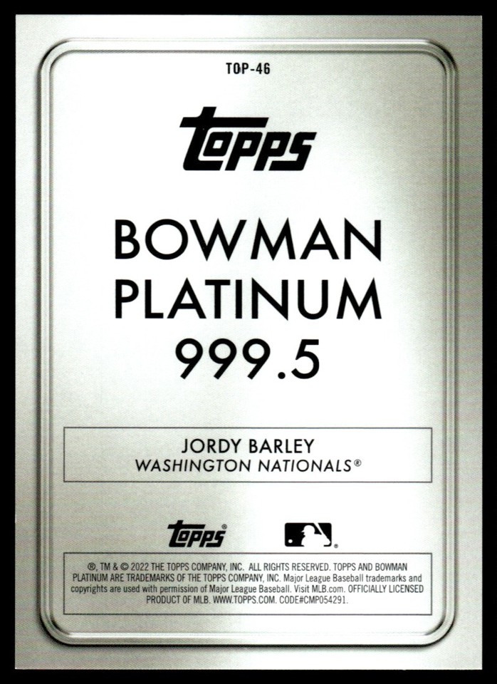 2022 Bowman Platinum Top Platinum Bar Foil Jordy Barley Auto 41/75 ...