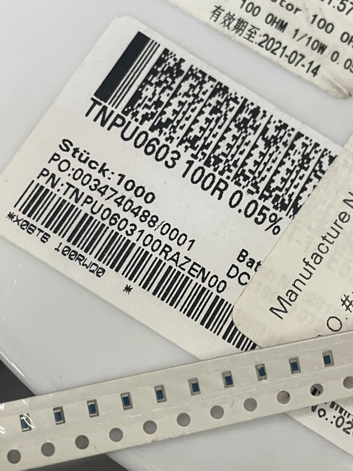 1x TNPU0603100RAZEN00 100R 0.05% 1/10W 5ppm 100ohms Thin Film Resistors ...