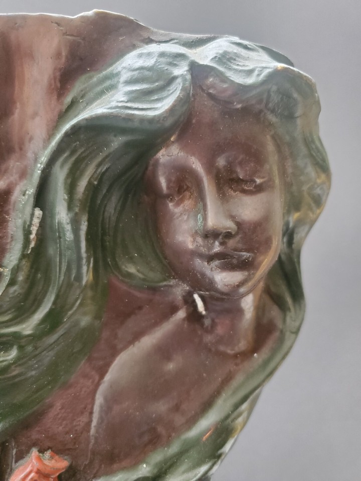 Signed Patinated Bronze Art Nouveau Vase Maiden & Roses By Francesco Flora 16.5" | eBay