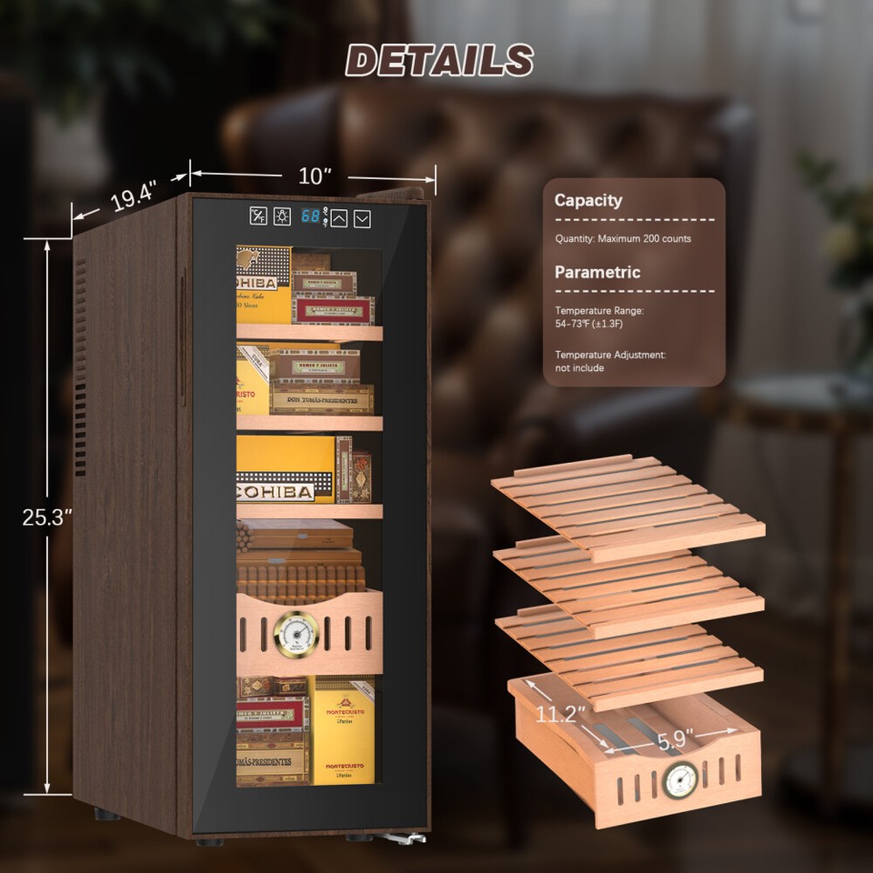 35L Electronic Cigar Cooler & Heated Humidor Spanish Cedar Wood Shelf ...