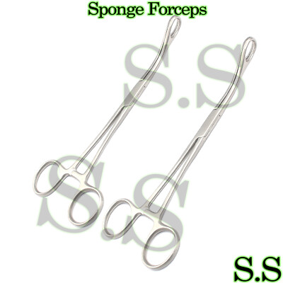 TWO BODY PIERCING Hemostat Forceps SPONGE CLAMP 9" Curved End Bend ...