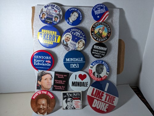 Lot of 15 Mondale Ferraro Duke Kerry Pinback Button Pins Political ...