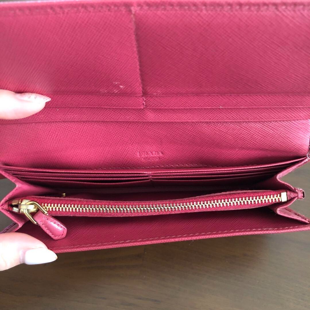 PRADA Logo Saffiano Ribbon Bifold Long Wallet Pink Le… - Gem