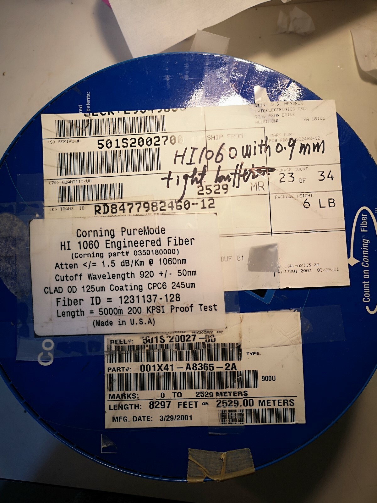 50m Corning Puremode HI1060 Engineered Fiber (smaller reel) Tight ...