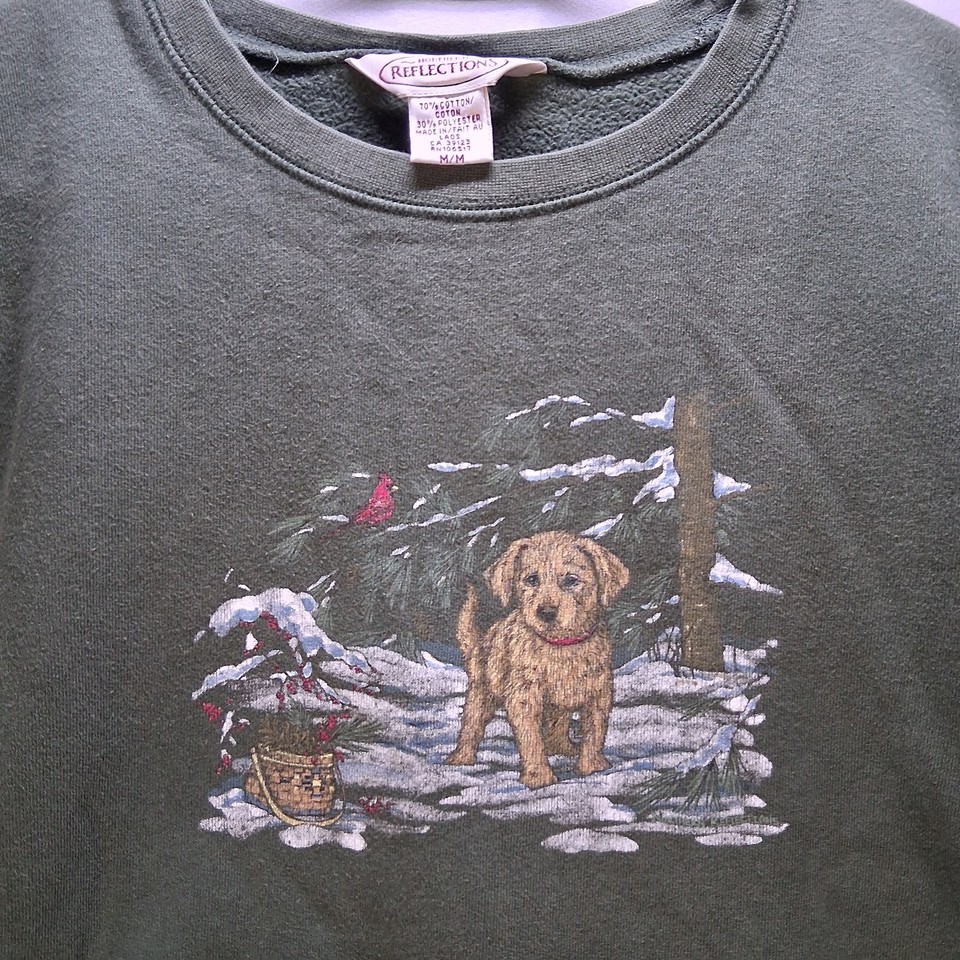 Vintage Northern Reflections Size M Puppy Winter Scene Graphic Sweater ...