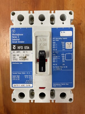 Westinghouse HFD3060 65K 3 Pole 60A 480V Circuit Breaker | eBay