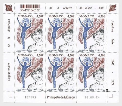 monaco 2025 50th Ann Death Josephine BAKER 1906 1975 muic hall 6v mnh ...