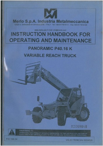 Merlo Telescopic Handler Panoramic P40.16 K & P40.16 KS Operators ...
