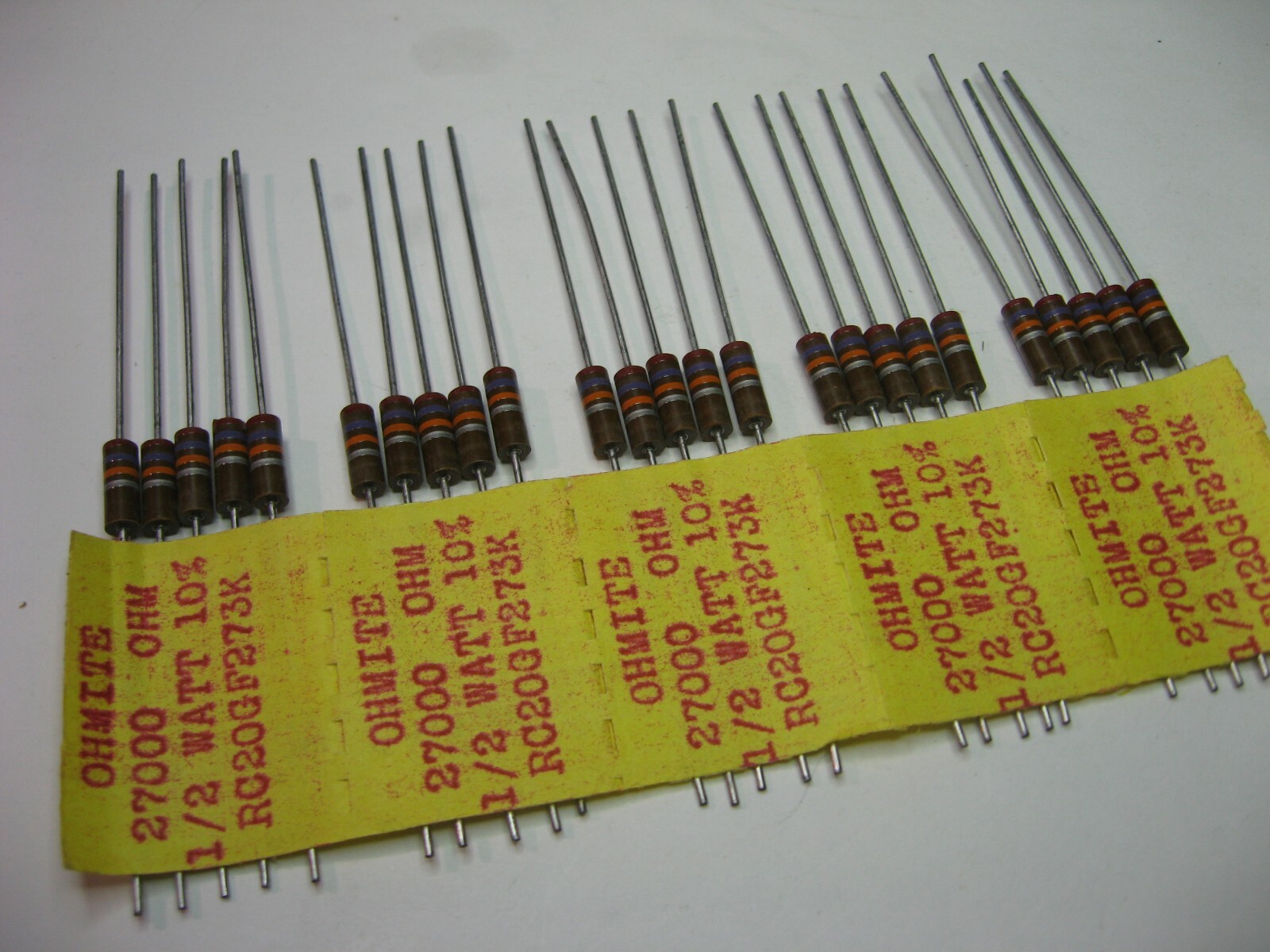 Resistor 1/2 Watt Carbon Comp 27000 Ohm 10% 27K Ohmite RC20GF273K - NOS ...