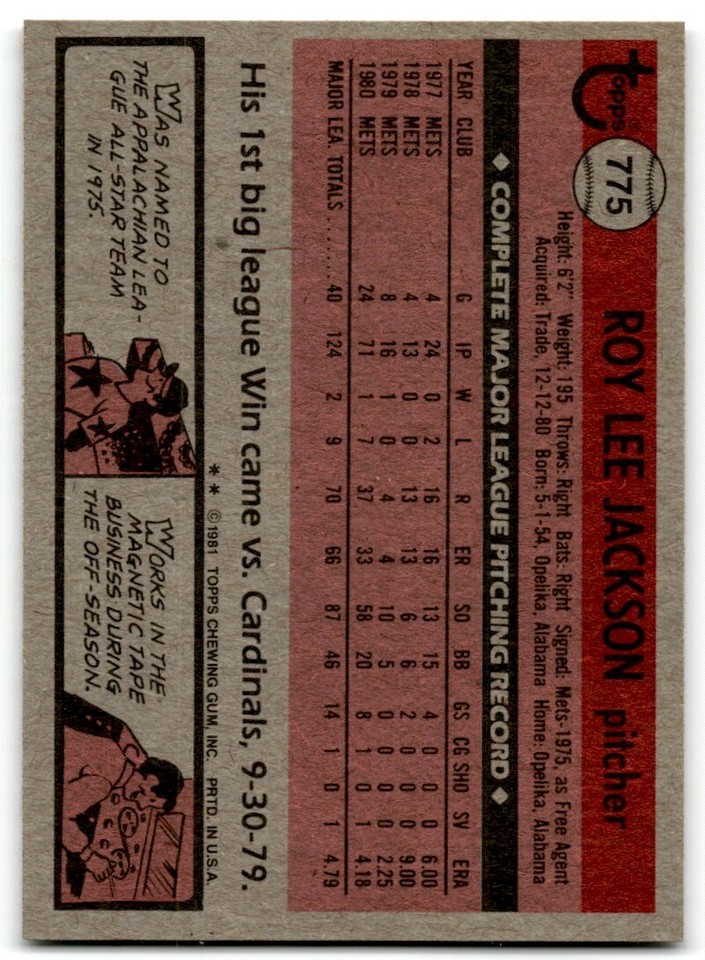 1981 Topps Traded Roy Lee Jackson Toronto Blue Jays #775 | eBay