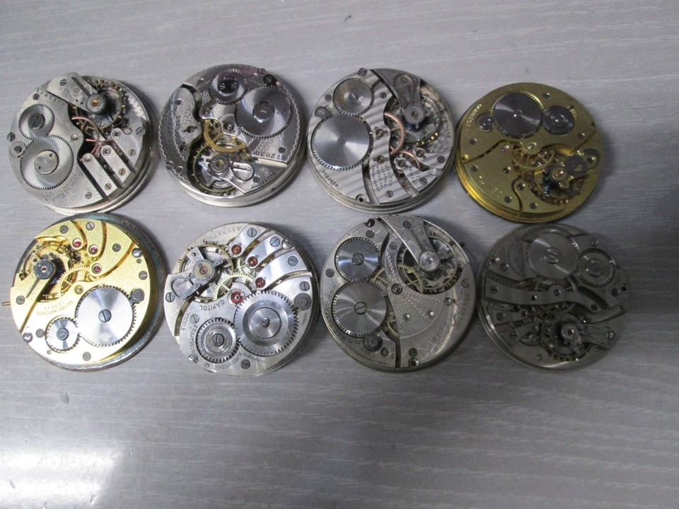 Vintage Lot of 8 Pocket Watch Movements 42mm-44mm _ Illinois Capitol ...