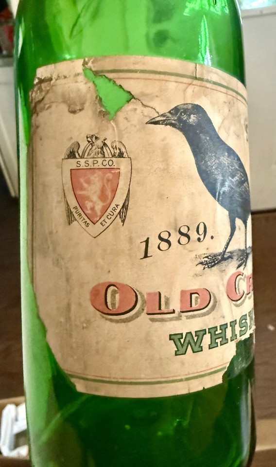 Labeled Old Crow Whiskey 1889 SS Pierce Co Boston Bottle Is Yellow ...