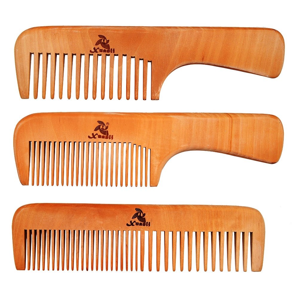 3 PCS Peach Wooden Comb Women and Men Comb - Wide & Narrow Tooth S023