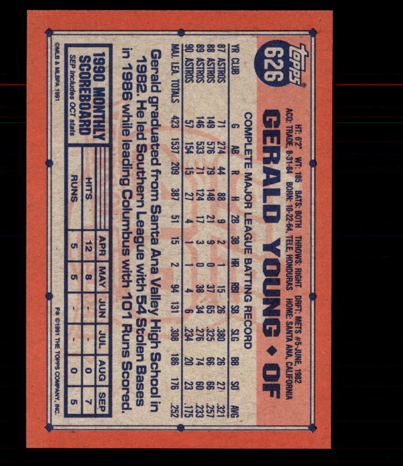 1991 Topps #626 Gerald Young Houston Astros | eBay
