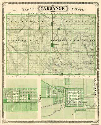 Historic County Map - Lagrange County Indiana - Andreas 1876 - 23 x 28. ...