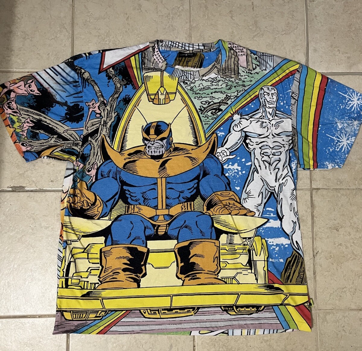 Marvel x Teddy Fresh Men’s Thanos all over graphic t … - Gem