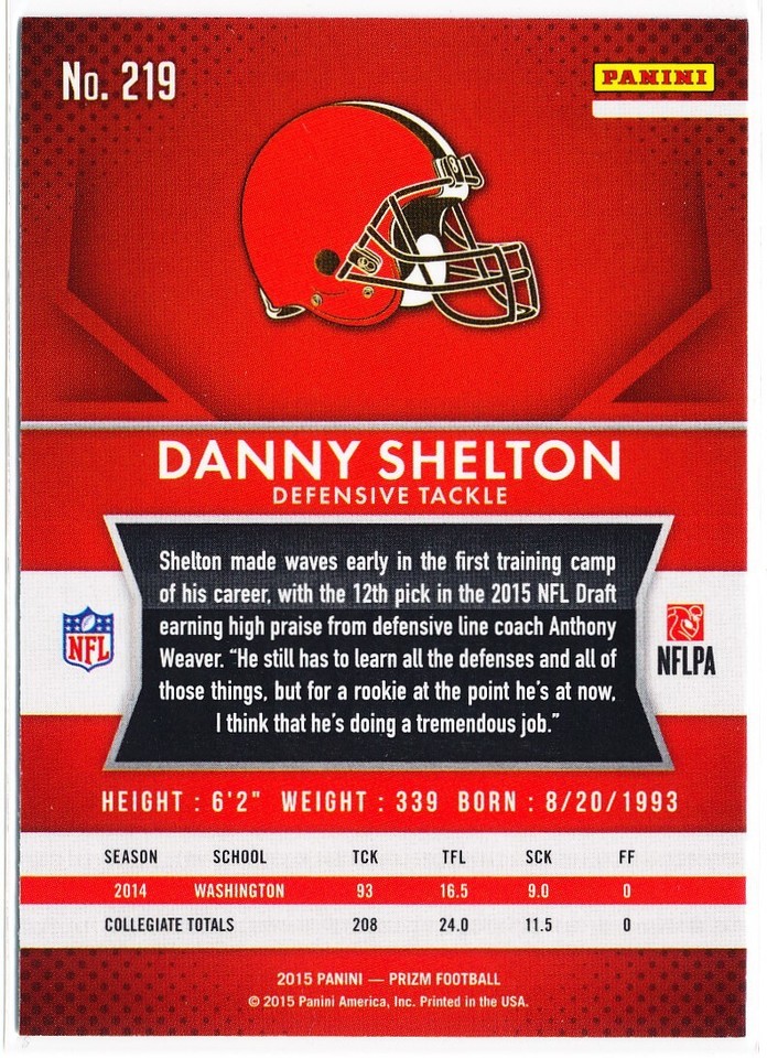 2015 Panini Prizm Football Danny Shelton #219 Cleveland Browns ROOKIE ...