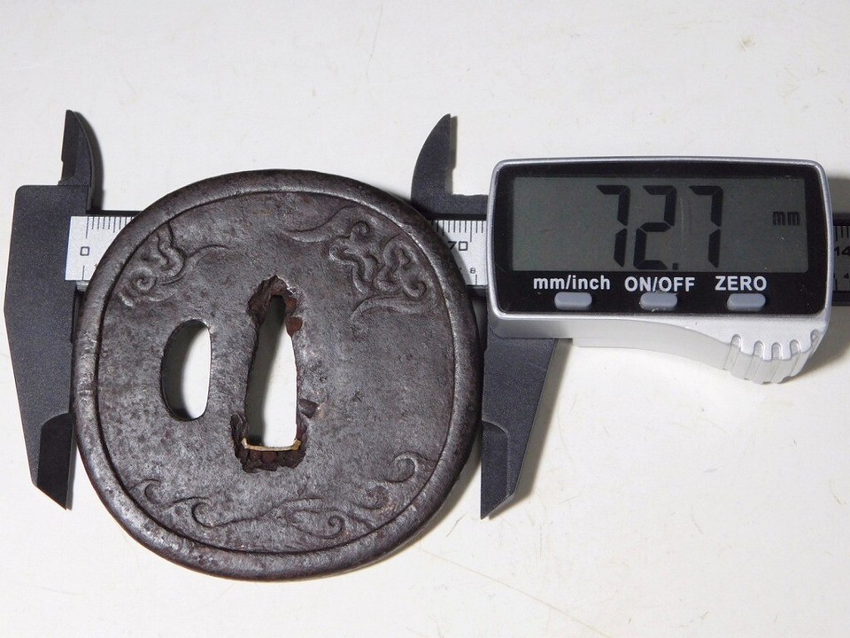 Katchushi Style Clouds & Wave Design Iron Tsuba Edo original tsuba ...