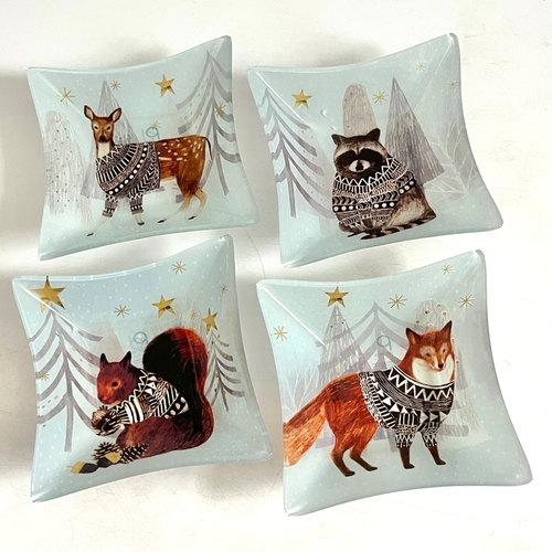 4x Prima Design Glass Dish Winter Wildlife Christmas Candy Trinket ...