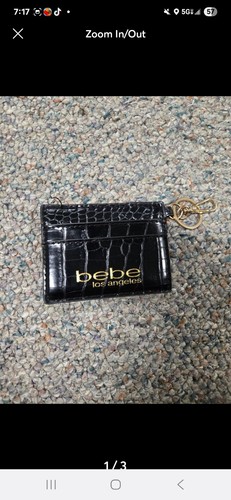 Bebe small black leather feel wallet card holder snake skin look | eBay
