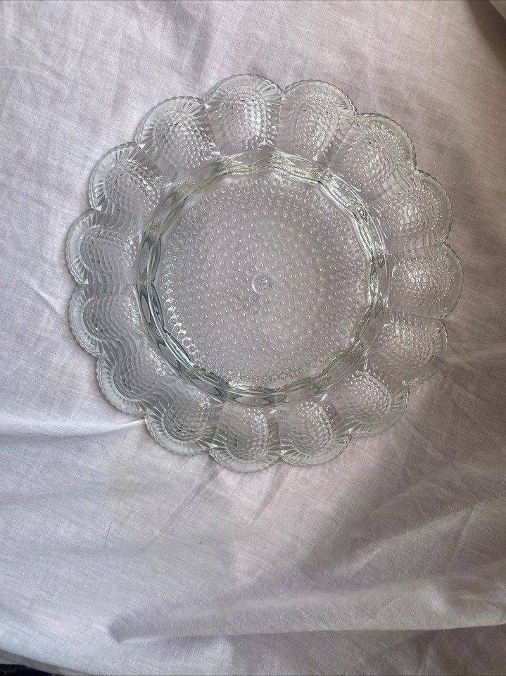 Vintage Crystal Deviled Egg Plate Hobnail Clear Glass Heavy 15 eggs | eBay
