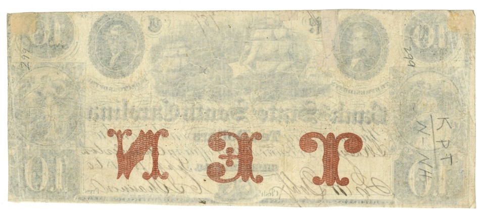 1860 Bank of the State of South Carolina, Charleston, SC $10 Obsolete ...