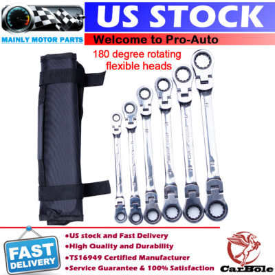 6pcs Extra Long Ratcheting Wrenches Spanner Set Double Box End Flex ...