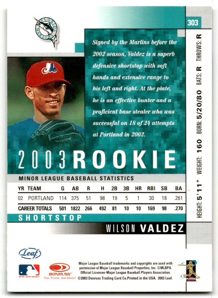 2003 Leaf Press Proofs Red Wilson Valdez Florida Marlins #303 | eBay