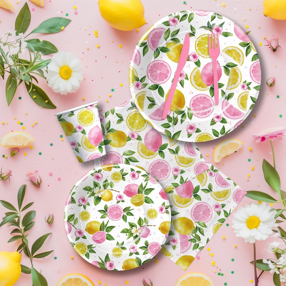 Lemon Party Decorations Tableware For Girls, Summer Pink Lemon Birthday ...