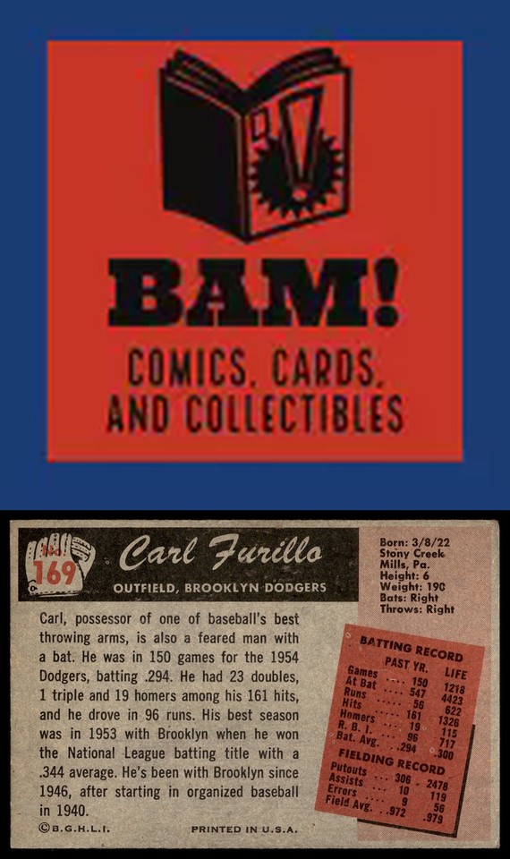 1955 Bowman Carl Furillo #169 Brooklyn Dodgers MID GRADE NO CREASES | eBay