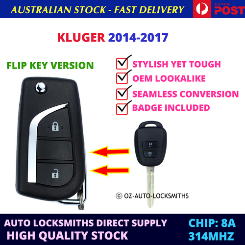 FOR TOYOTA KLUGER FLIP STYLE KEY REMOTE 2014 2015 2016 2017 2018 2019 ...