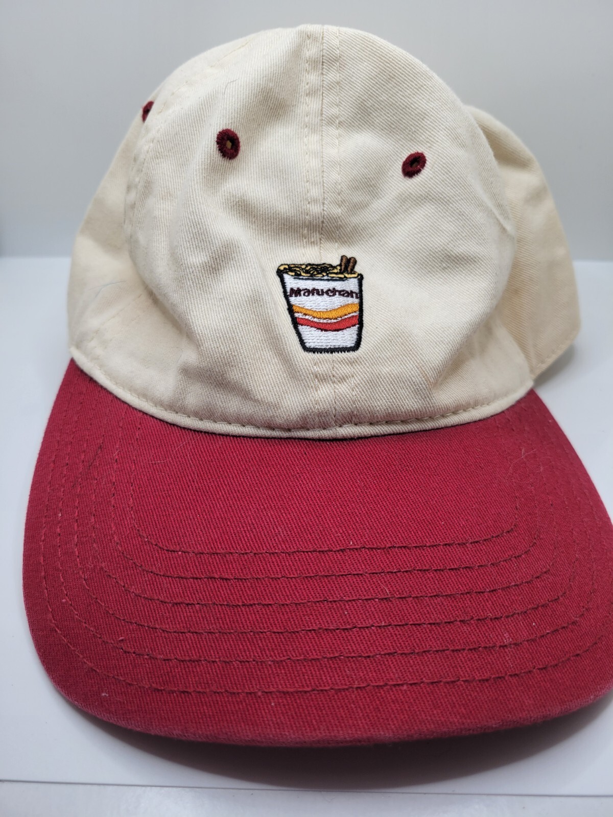 Mad Engine Maruchan Cream White Red Strap Back Hat - … - Gem