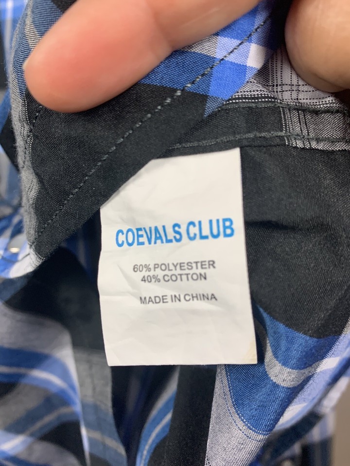 COEVALS CLUB COWBOY WESTERN PEARL SNAP BLACK & BLUE PLAID SHIRT SIZE ...
