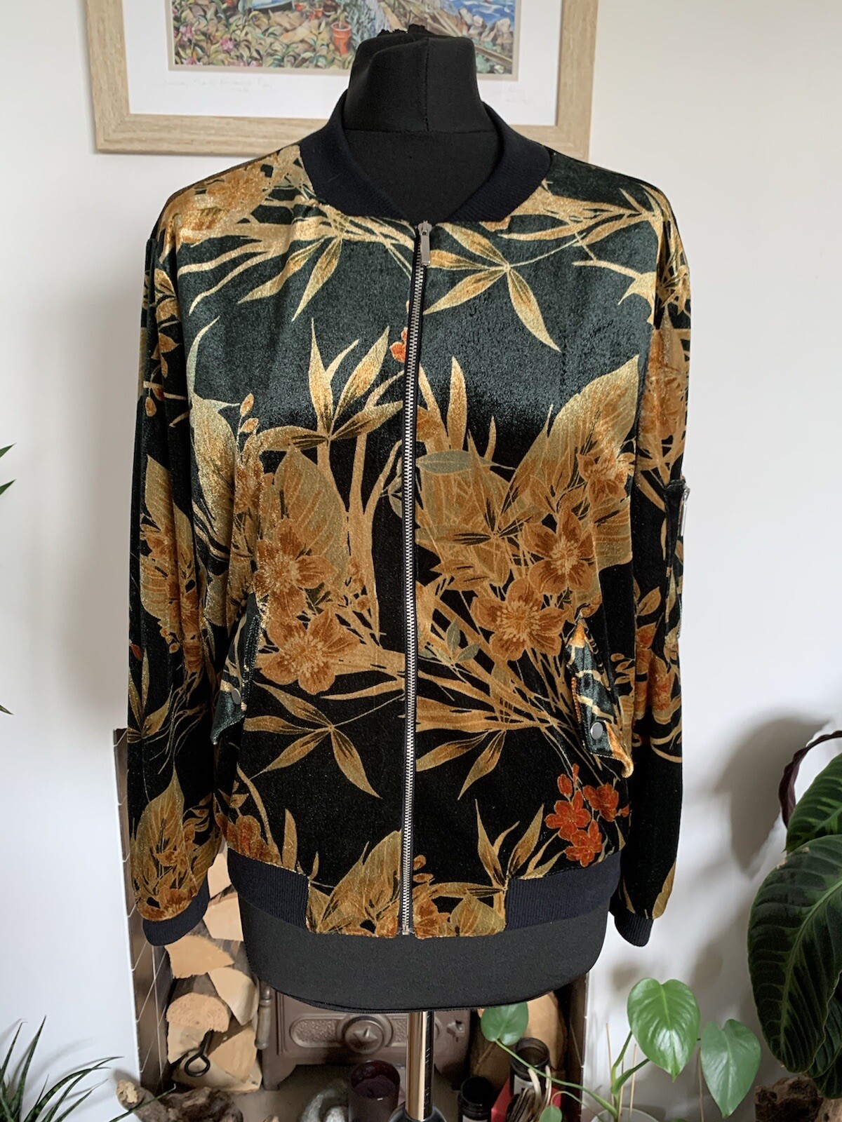 RARE Stunning ZARA Velvet Floral Bomber Jacket Coat T… - Gem