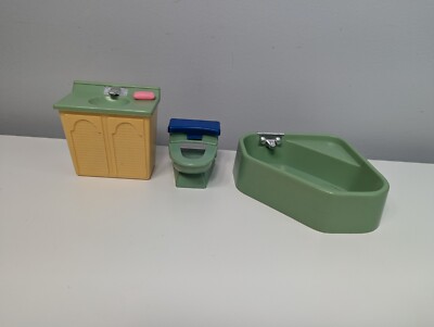 Wolverine Dollhouse Furniture Bathroom Teal Plastic Toilet Sink Bathtub ...