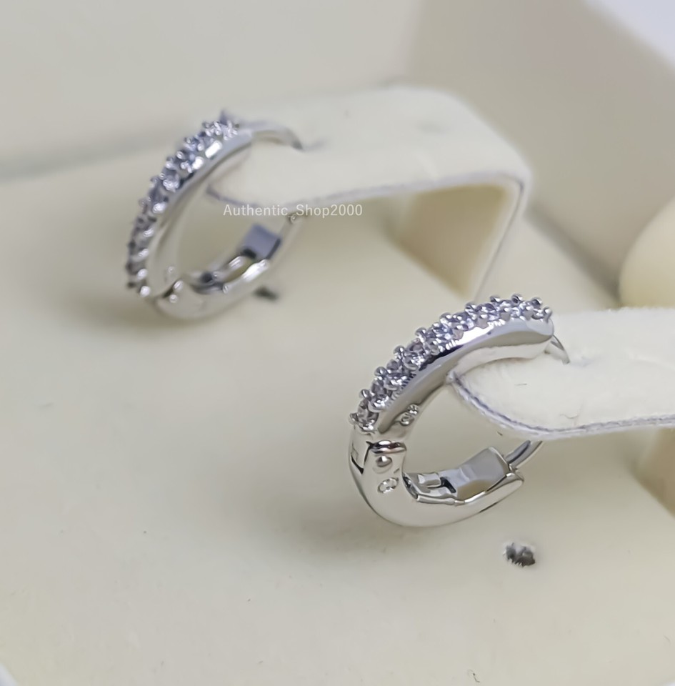 NEW 100% SWAROVSKI Brand White Pave Crystals Huggie Matrix Hoop ...
