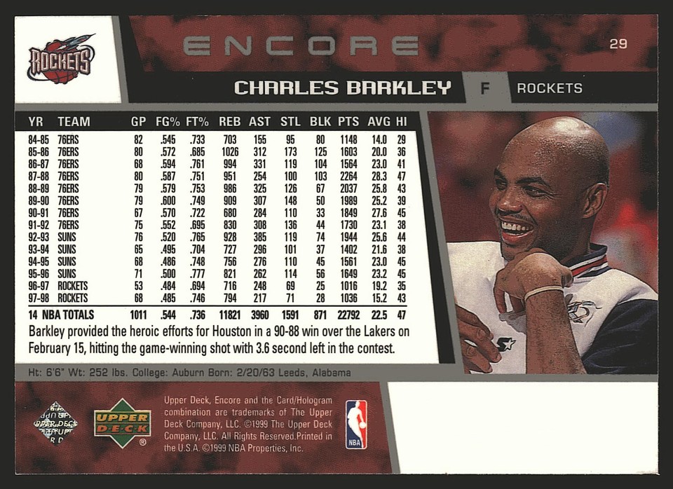 1998-99 Upper Deck Encore #29 Charles Barkley | eBay