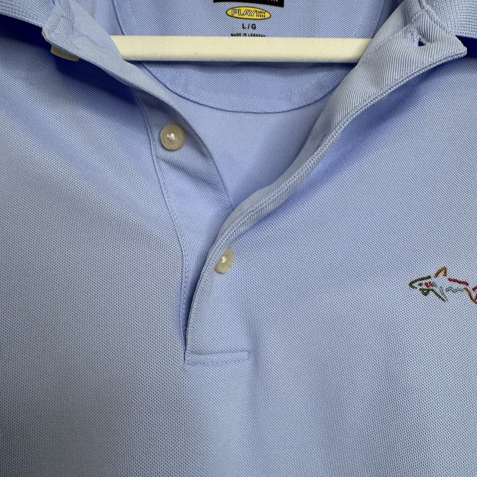 Greg Norman Play Dry Polo Shirt Mens Large Blue Shark Logo Golf ...