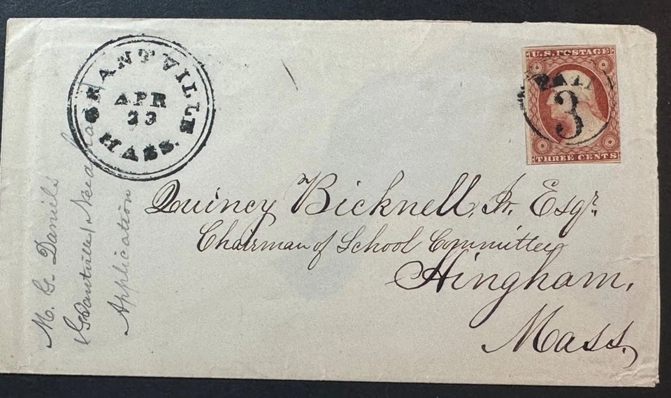 "PAID 3" in CIRCLE FANCY CANCEL Ties #11 to GRANTVILLE MASS Cover 1851 ...