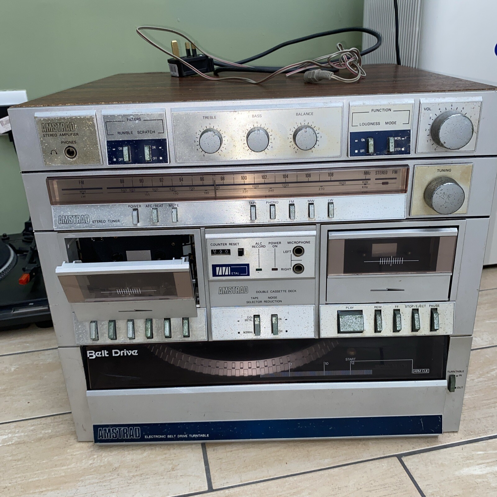 Vintage 1980's AMSTRAD SM102 MUSIC CENTRE Twin Cassette Turntable Radio ...