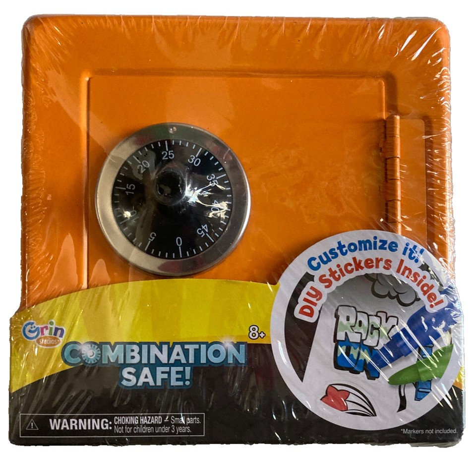 Grin Studio Combination Safe Kids Metal Safe + Fun Stickers - Orange NEW | eBay
