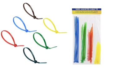 100pc Zip Tie Assorted Cable Ties Coloured Plastic Multi-Sizes Wraps ...