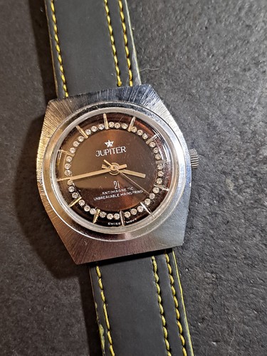 Vintage JUPITER Mechanical SWISS Watch Brown Dial Winds Runs As Shown ...