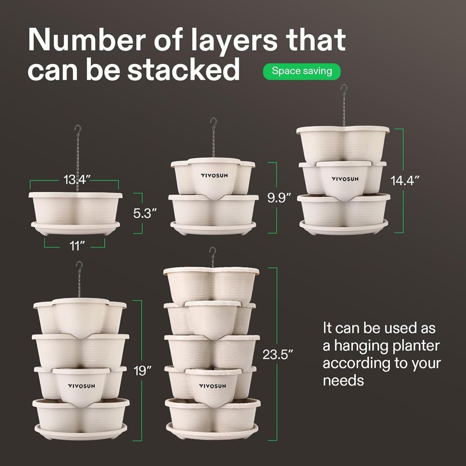 VIVOSUN 5 Tier Vertical Gardening Stackable Planter for Strawberries ...