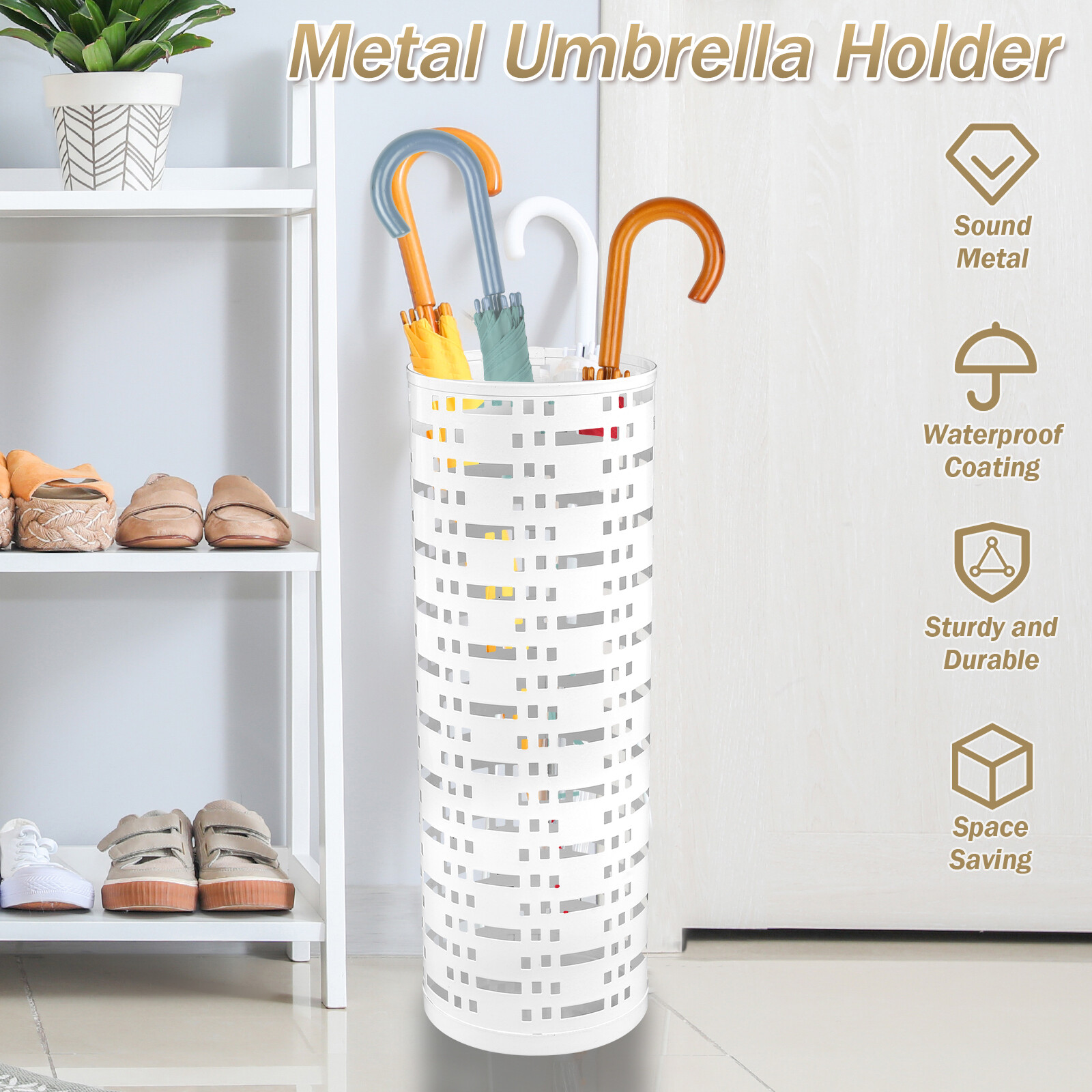 Umbrella Stand Rack Free Standing Metal Holder Canes Walking Sticks 16. ...
