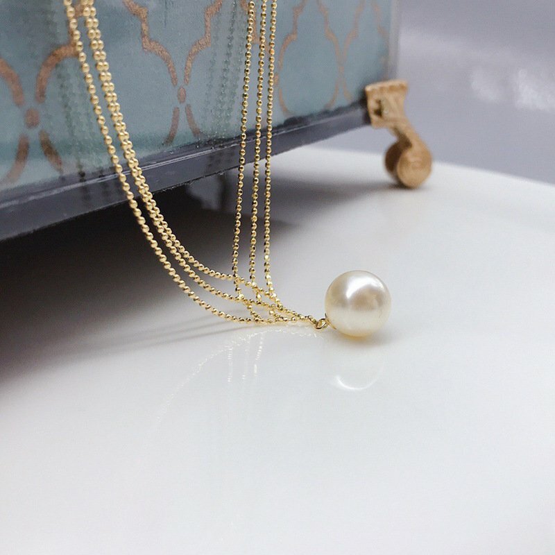 925 Silver Geometric Pearl Multilayer Necklace Clavicle Chain Women ...