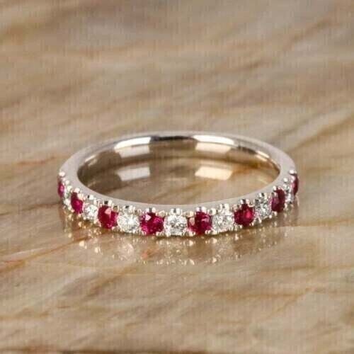2.50Ct Round Simulated Red Ruby Women's Wedding Band Ring 14k Rose Gold ...