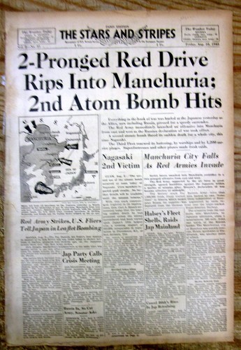 1945 WW II Stars & Stripes newspaper US Drops 2nd ATOMIC BOMB on ...